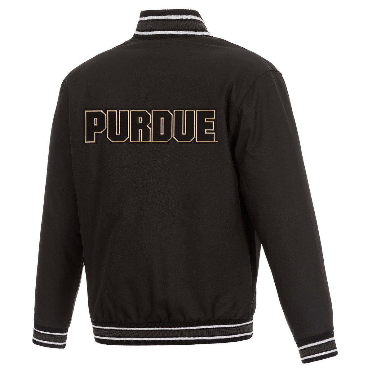 Purdue Boilermakers Poly Twill Varsity Jacket - Black | J.H. Sports Jackets