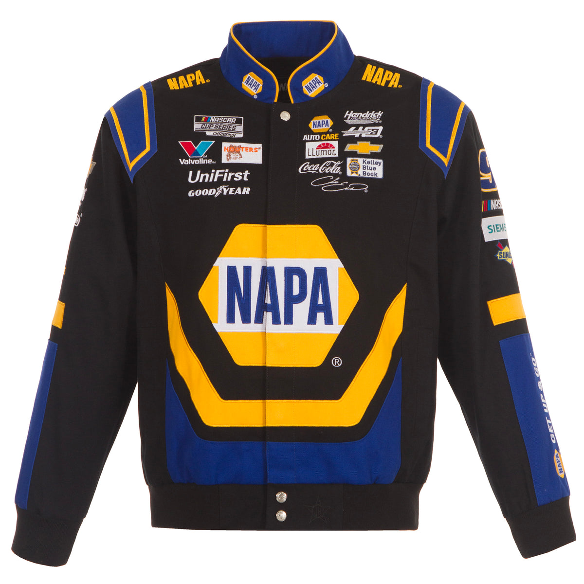 2024 Chase Elliott JH Design NASCAR Napa Black Uniform Full-Snap Jacket ...