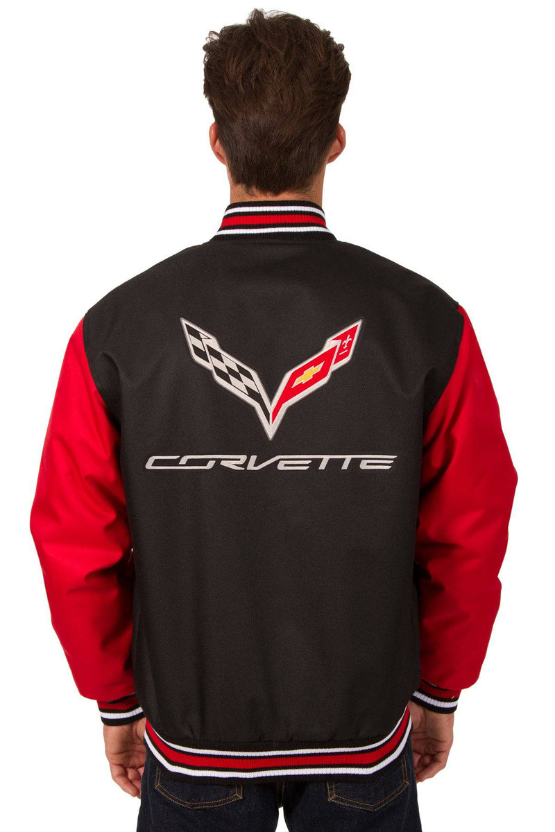 GM. Corvette Poly Twill Varsity Jacket - Black/Red. JH Design | J.H ...