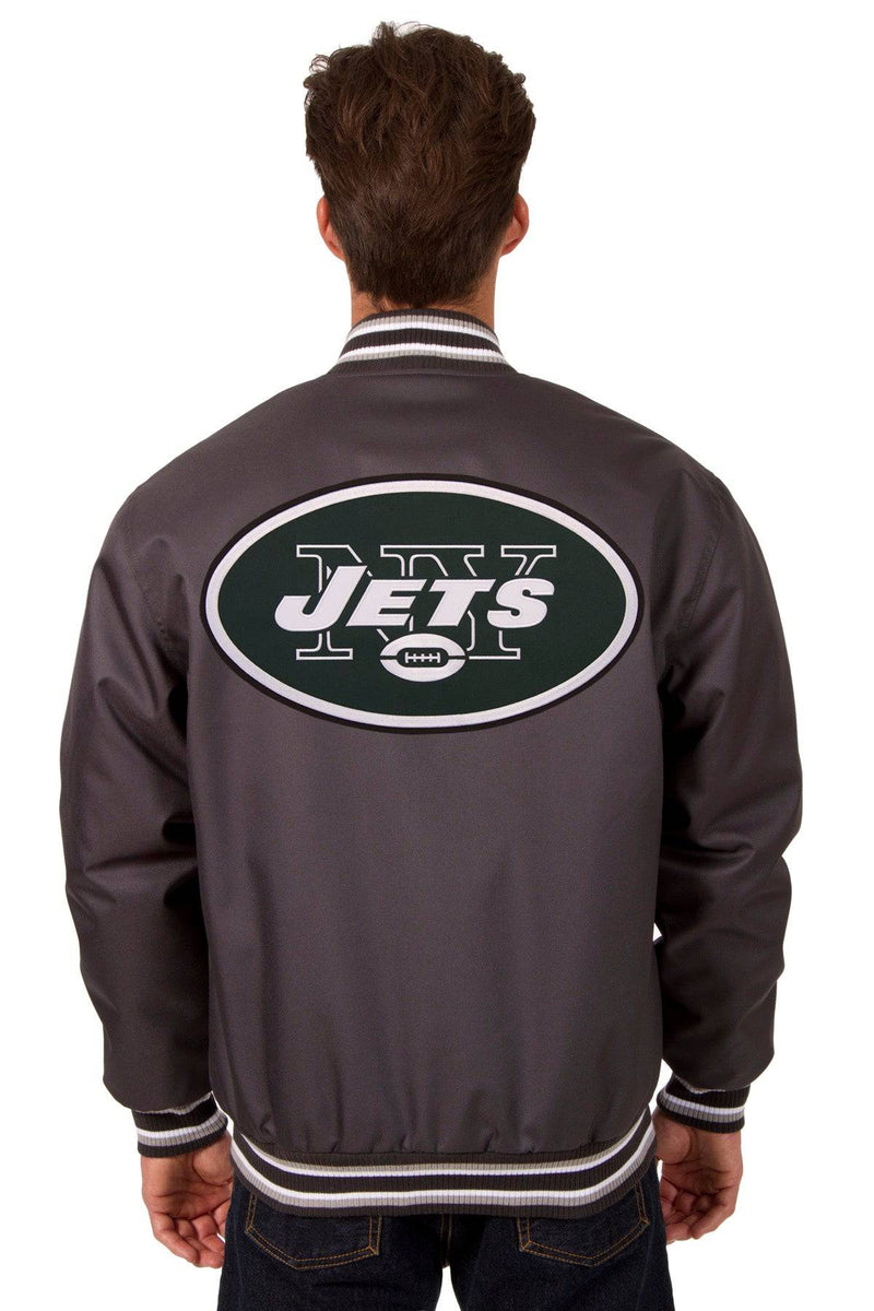 NFL JH Design New York Jets Poly Twill Varsity Jacket - Black | J.H ...