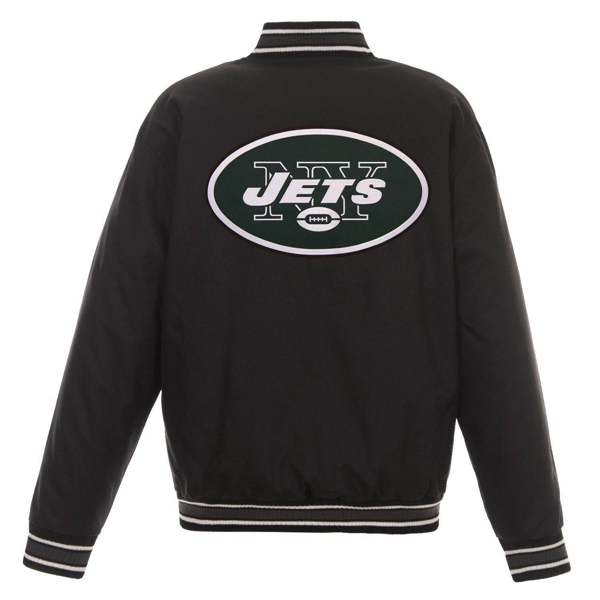 New York Jets Poly Twill Varsity Jacket - Black JH Design | J.H. Sports ...