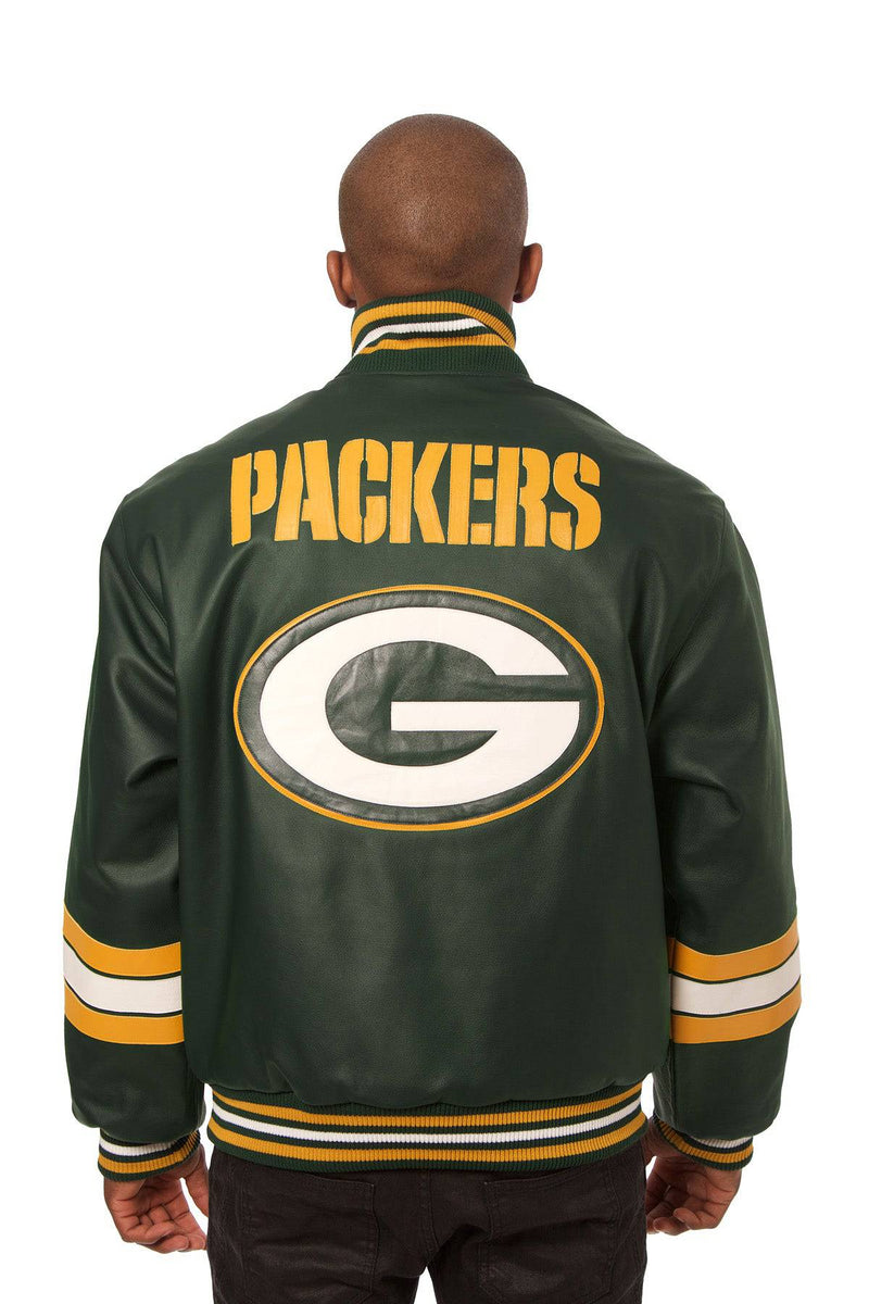 Green Bay Packers JH Design All Leather Jacket - Green/Yellow | J.H ...