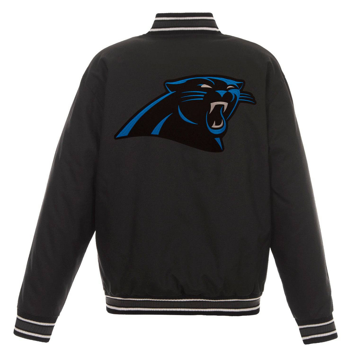 Carolina Panthers Poly Twill Varsity Jacket - Black | J.H. Sports Jackets