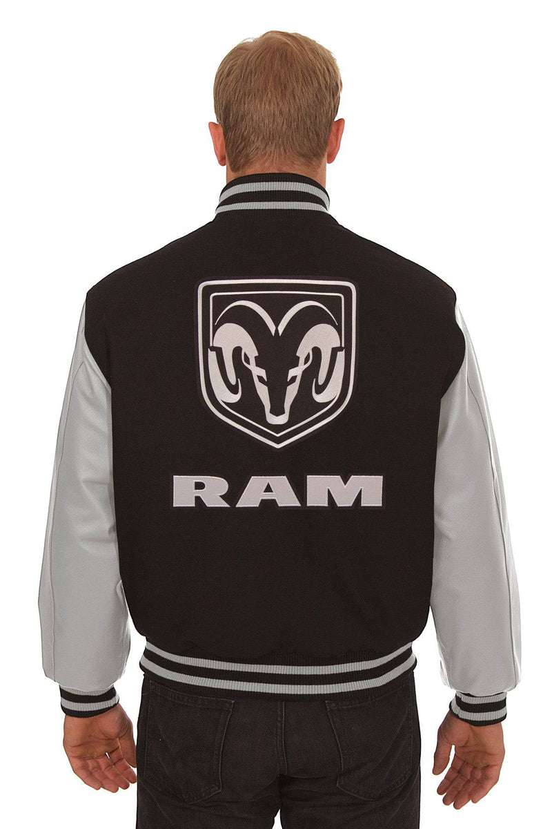 Dodge Ram Embroidered Wool & Leather Jacket - Black/Grey | J.H. Sports ...