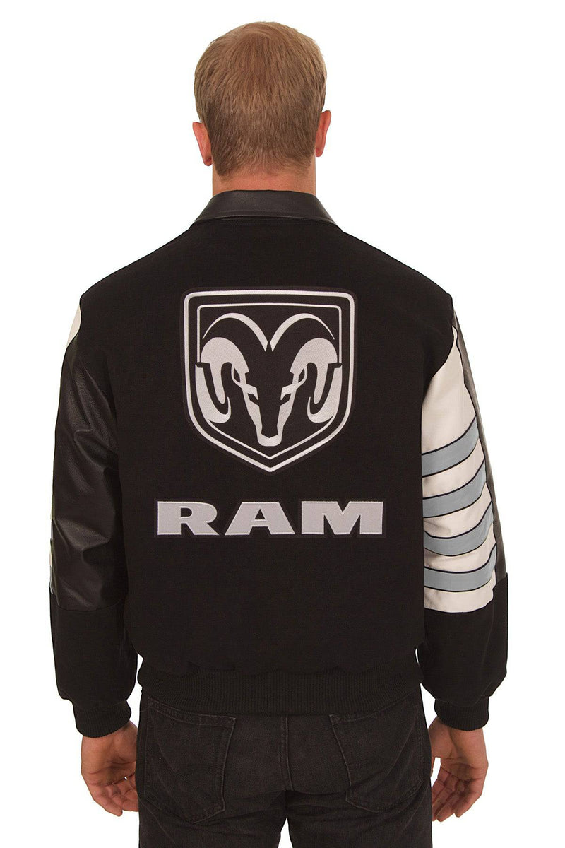 Dodge Ram Embroidered Wool & Leather Jacket - Black/Grey | J.H. Sports ...
