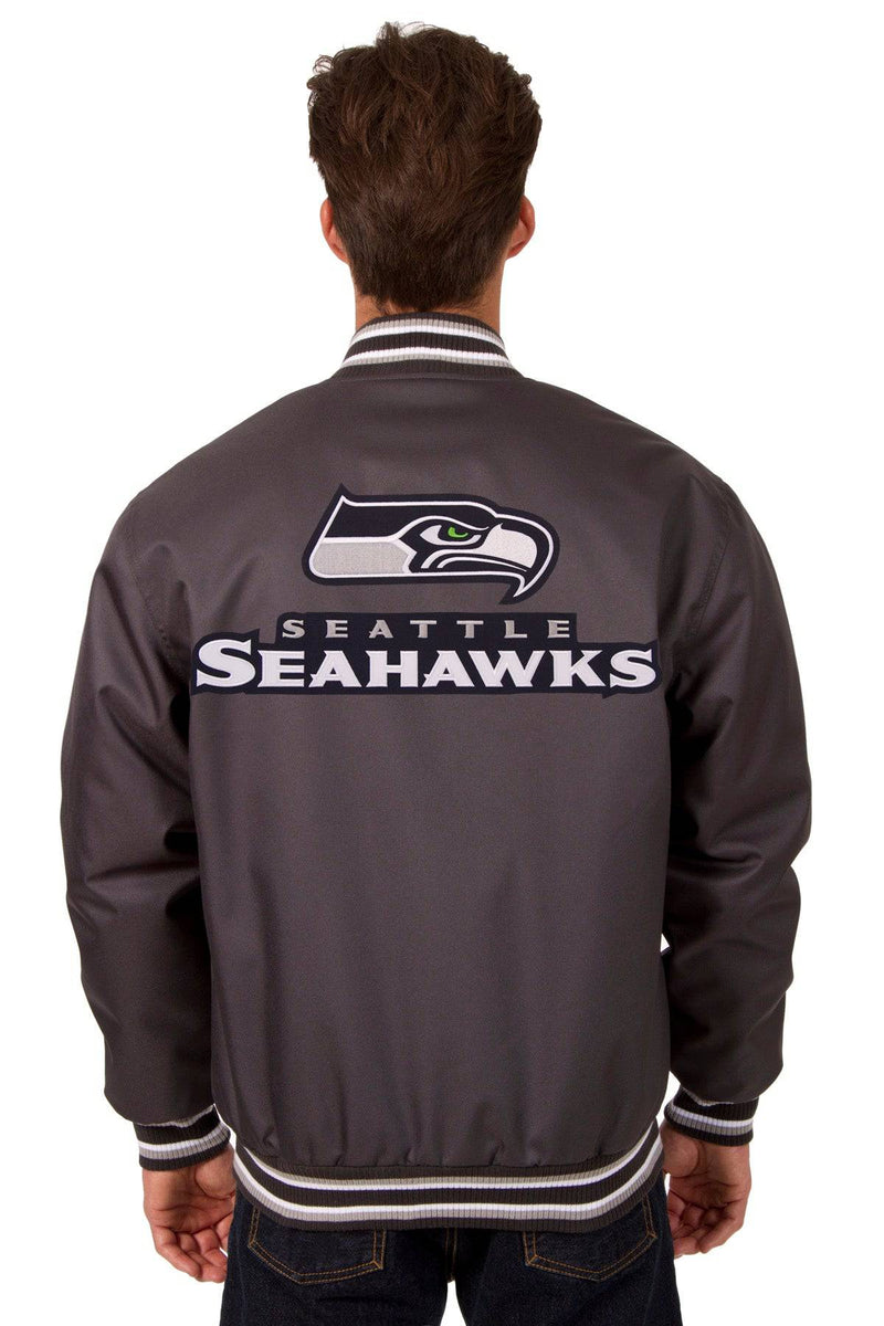 NFL JH Design Seattle Seahawks Poly Twill Varsity Jacket - BLACK | J.H ...