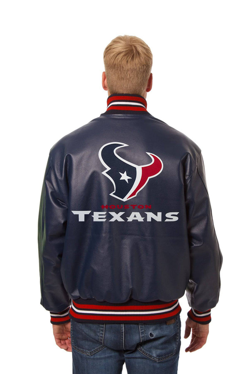 Houston Texans Handmade Full Leather Snap Jacket - Navy | J.H. Sports ...