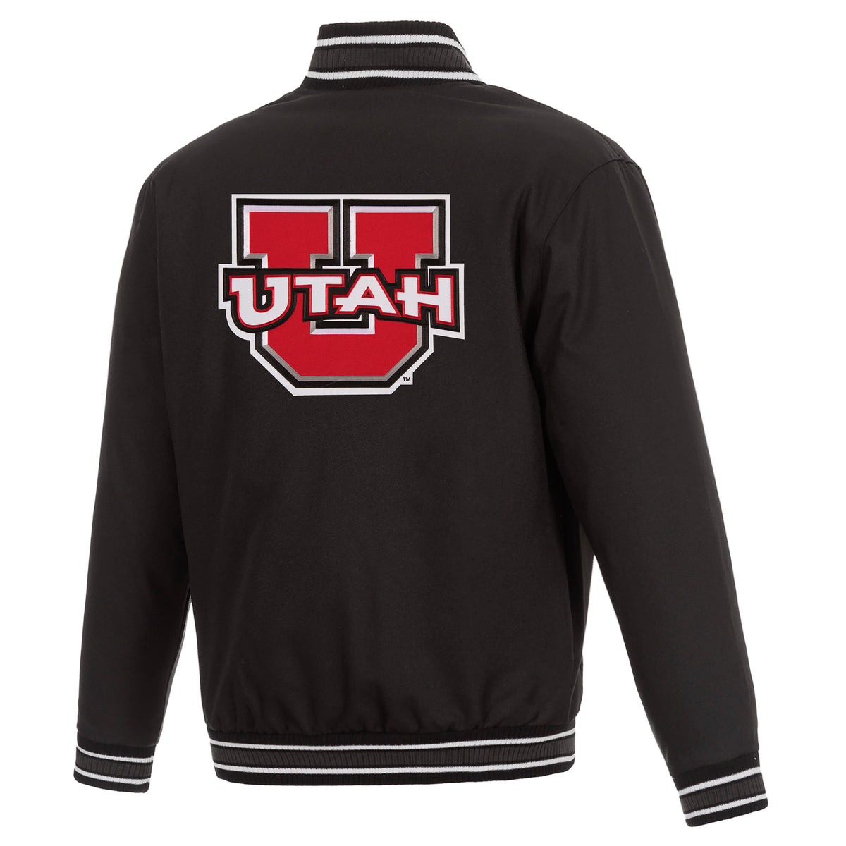 Utah Utes Poly Twill Varsity Jacket - Black | J.H. Sports Jackets