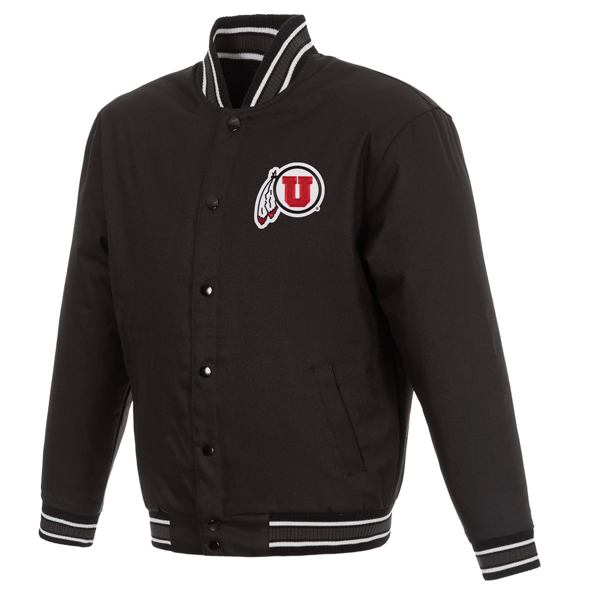 Utah Utes Poly Twill Varsity Jacket - Black | J.H. Sports Jackets